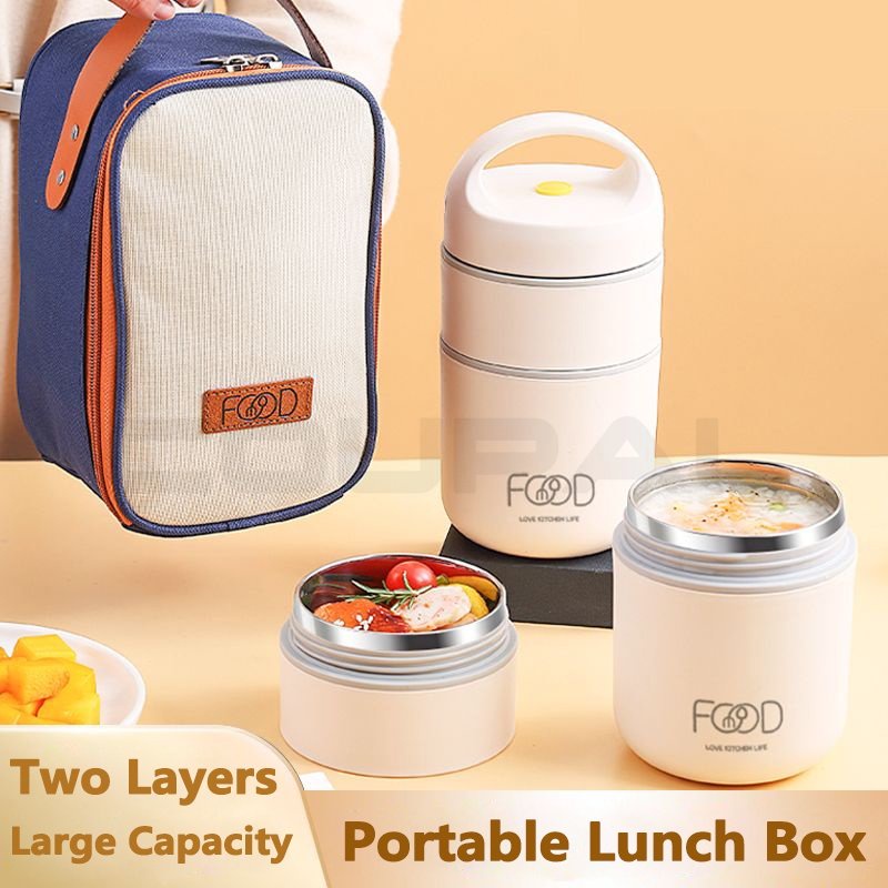 2 Layers Lunch Box Set Thermal Food Container Stainless Steel Bento Box ...