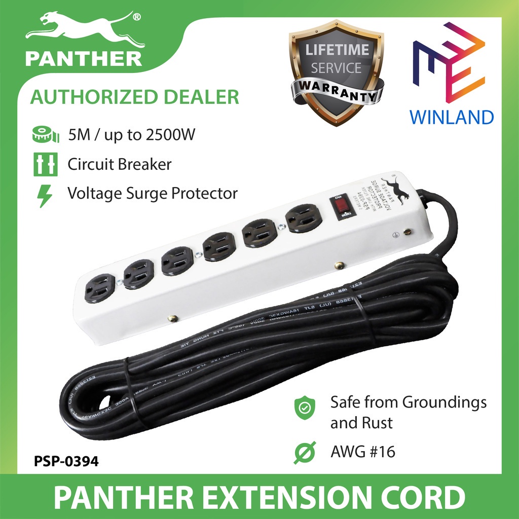PANTHER by Winland Extension Power Cord & Voltage Surge Protector 5 ...