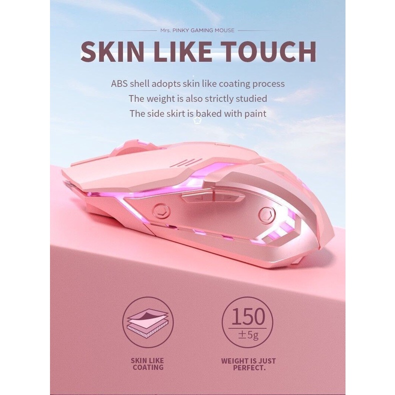 Wireless Gaming Mouse Rechargeable Pink Mouse Optical USB Computer ...