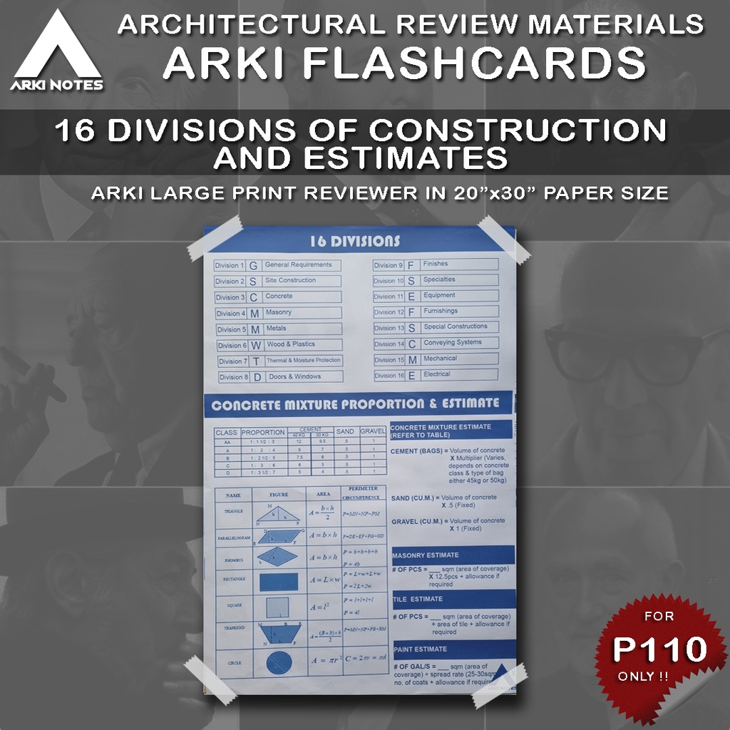 16 DIVISIONS OF CONSTRUCTION AND ESTIMATES | ARKI CHART | Shopee ...