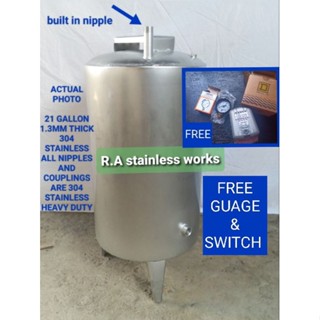 21 GALLON 304 STAINLESS PRESSURE TANK (W/BASE) ( FREE: PRESSURE GUAGE ...