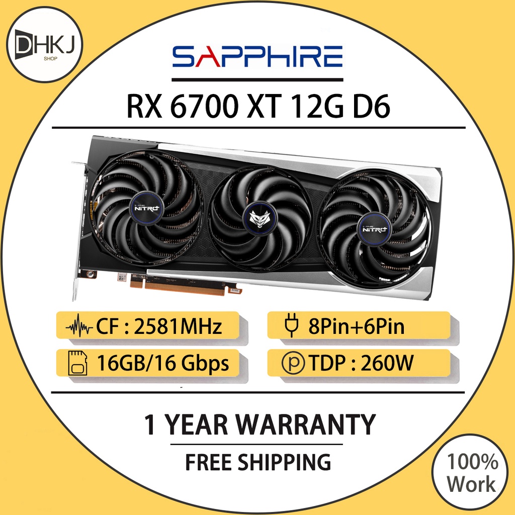 USED SAPPHIRE RX 6700 XT 12GB Graphics Card 2560SP 2581MHz GDDR6 12GB ...