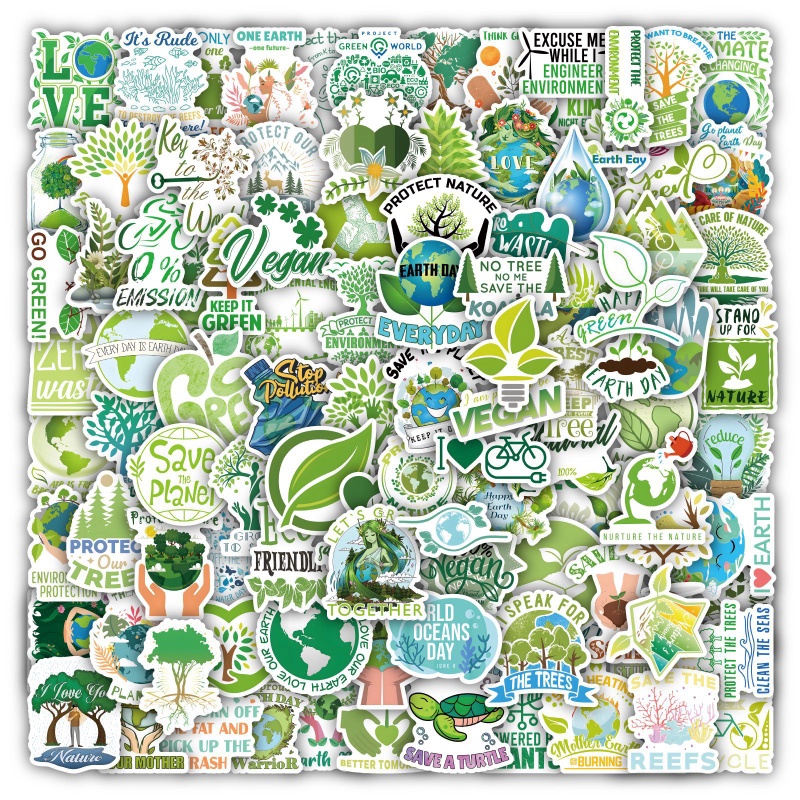 Nature Stickers,100pcs Aesthetic Earth Stickers, Waterproof Vinyl Green ...