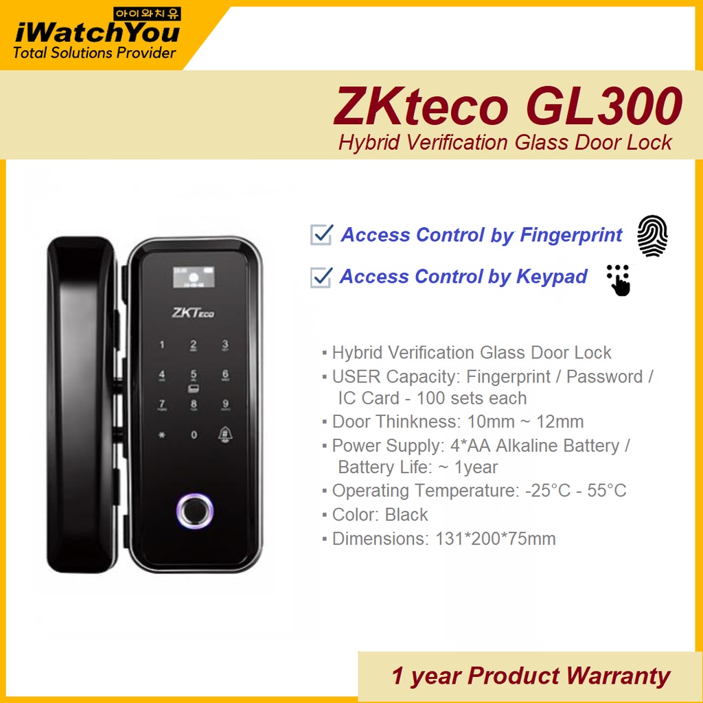 Fingerprint, Mifare Card, Password, Hybrid Verification Glass Door Lock ...