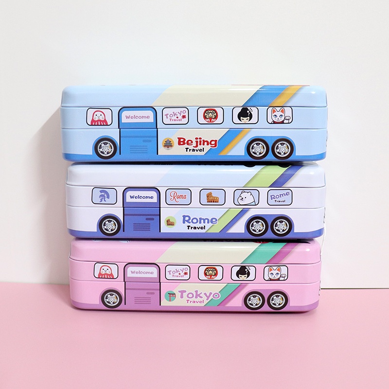 Bus Pencil Case Three-Layer Stationery Children's Multi-Functional ...