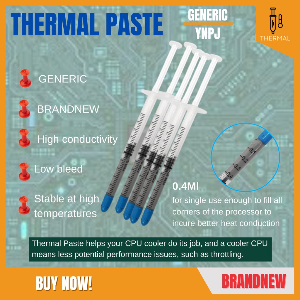 Thermal Paste (Generic) for processor High conductivity, Low bleed, Stable at high temperatures ...