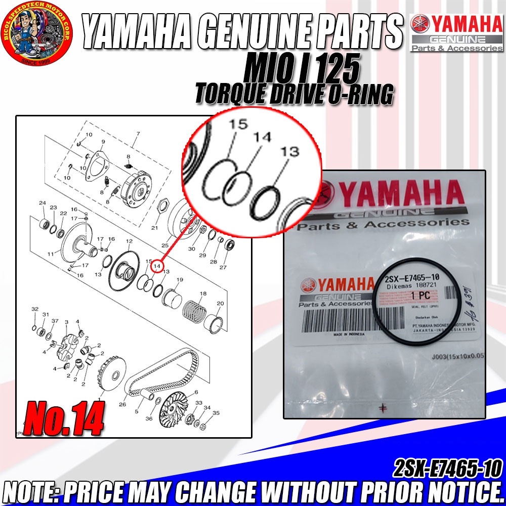 MIO I 125 TORQUE DRIVE O-RING (YGP) (GENUINE: 2SX-E7465-10) | Shopee ...