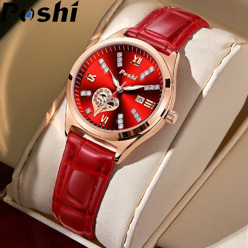 POSHI Automatic Vintage Quartz Wacthes Women's Waterproof Leather ...