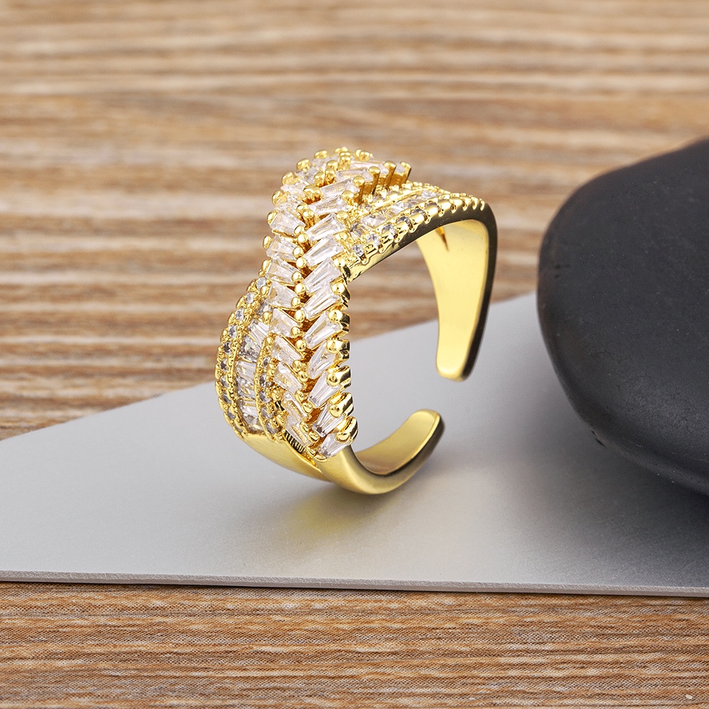 New Design X shape Cross Gold Color Ring for Women Fashion Micro Paved ...