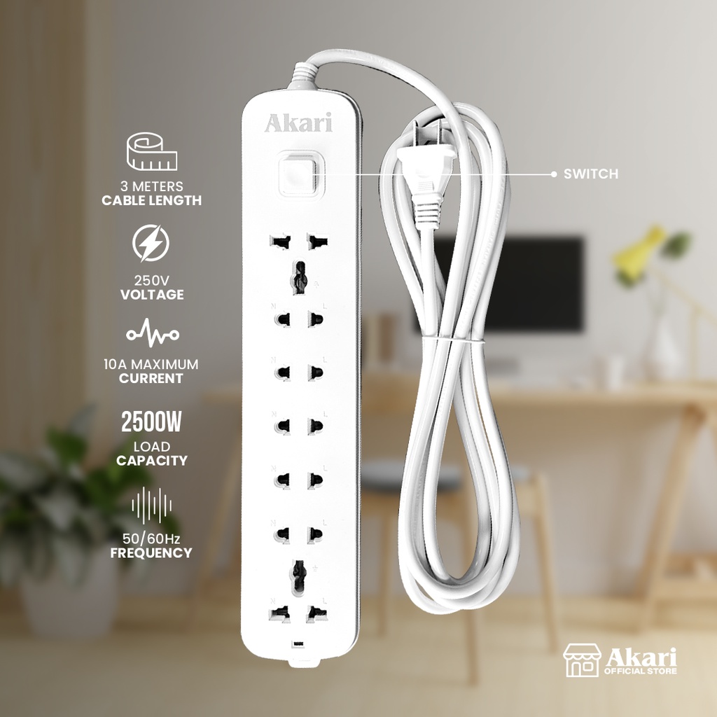 Akari 7 Gang Extension Cord (AEC-H317) | Shopee Philippines