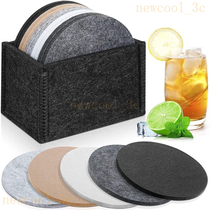 【NEW COOL】8Pcs Round Felt Coasters Include Box / Kitchen Drinks Glass ...