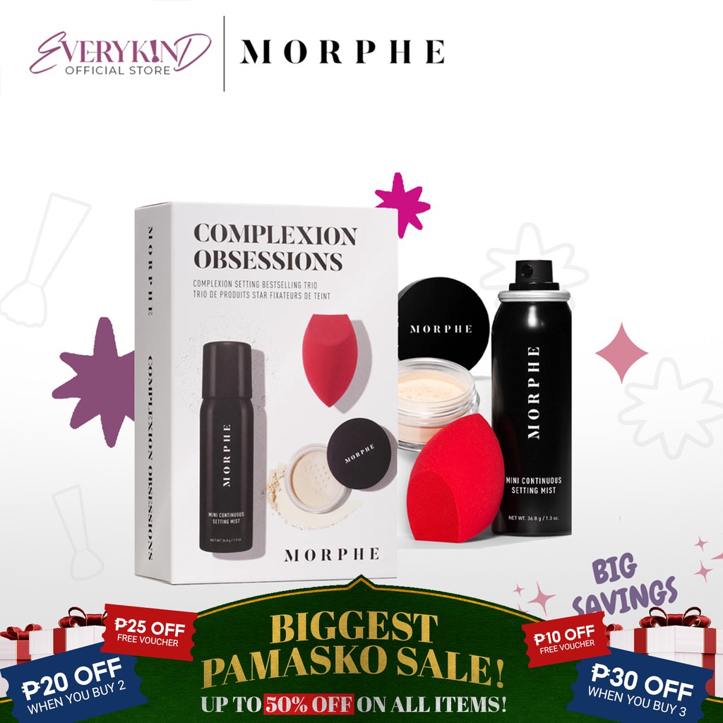 Morphe Complexion Obsessions Set - Setting Mist, Setting Powder & Makeup Sponge | Shopee Philippines