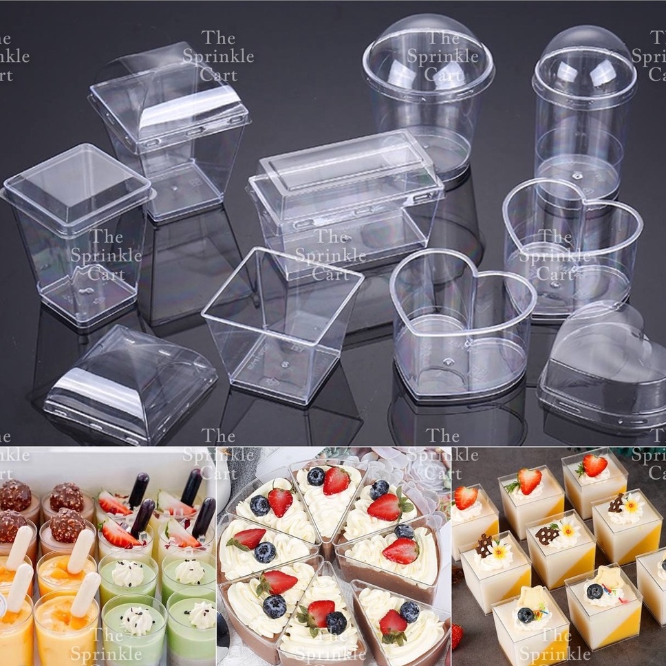 10pcs Transparent Dessert Cups Round Square Dessert Plastic Container ...