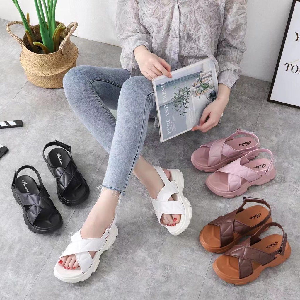 Anmyna shop new style fashion korean two strap thick slide strap wedge ...