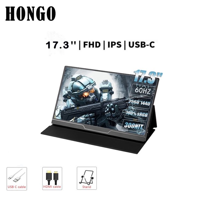 HONGO 17.3 Inch Portable Monitor 2K 2560X1440 USB C Laptop Monitor 100% ...