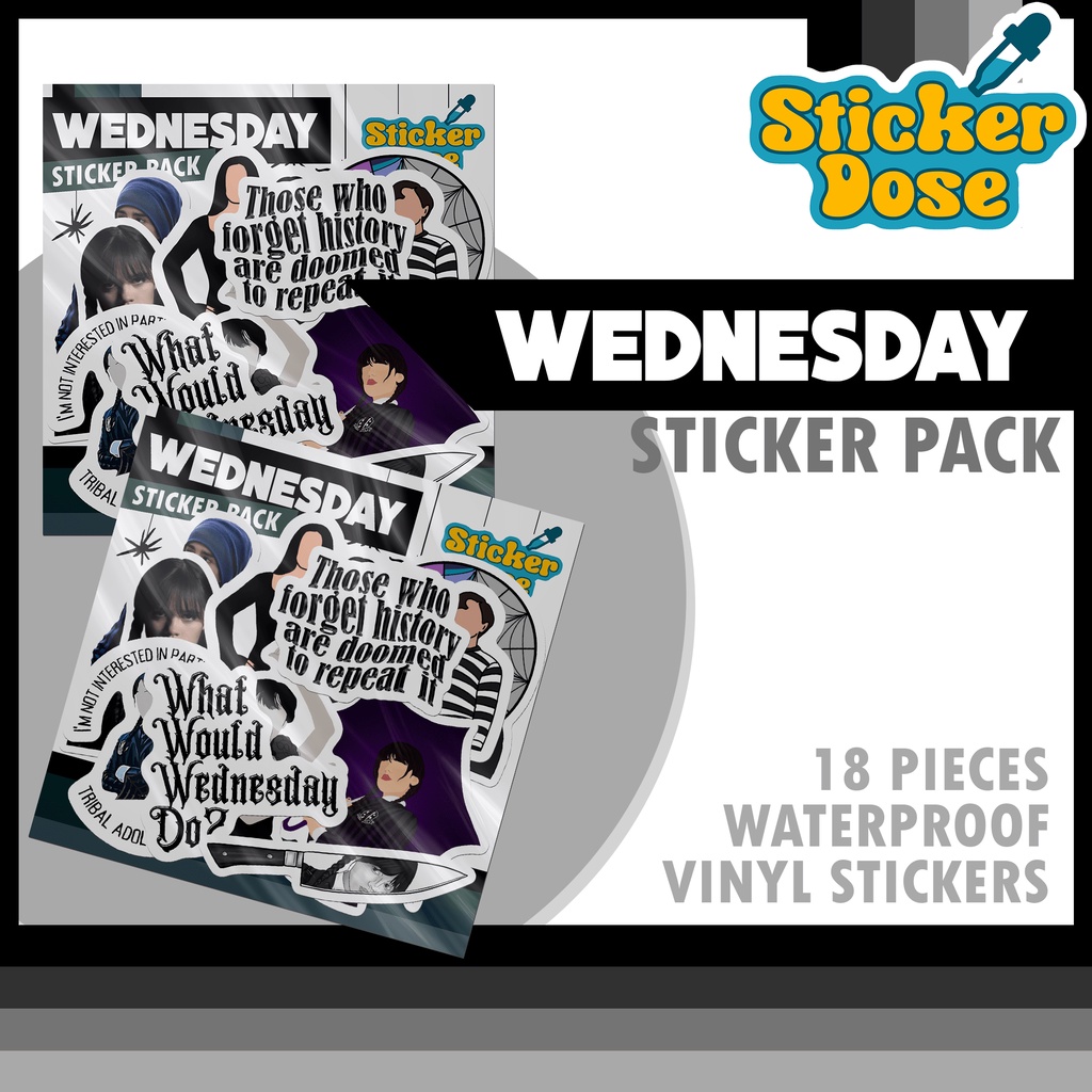 WEDNESDAY ADDAMS STICKER PACK-Waterproof Vinyl Stickers 18 pieces ...