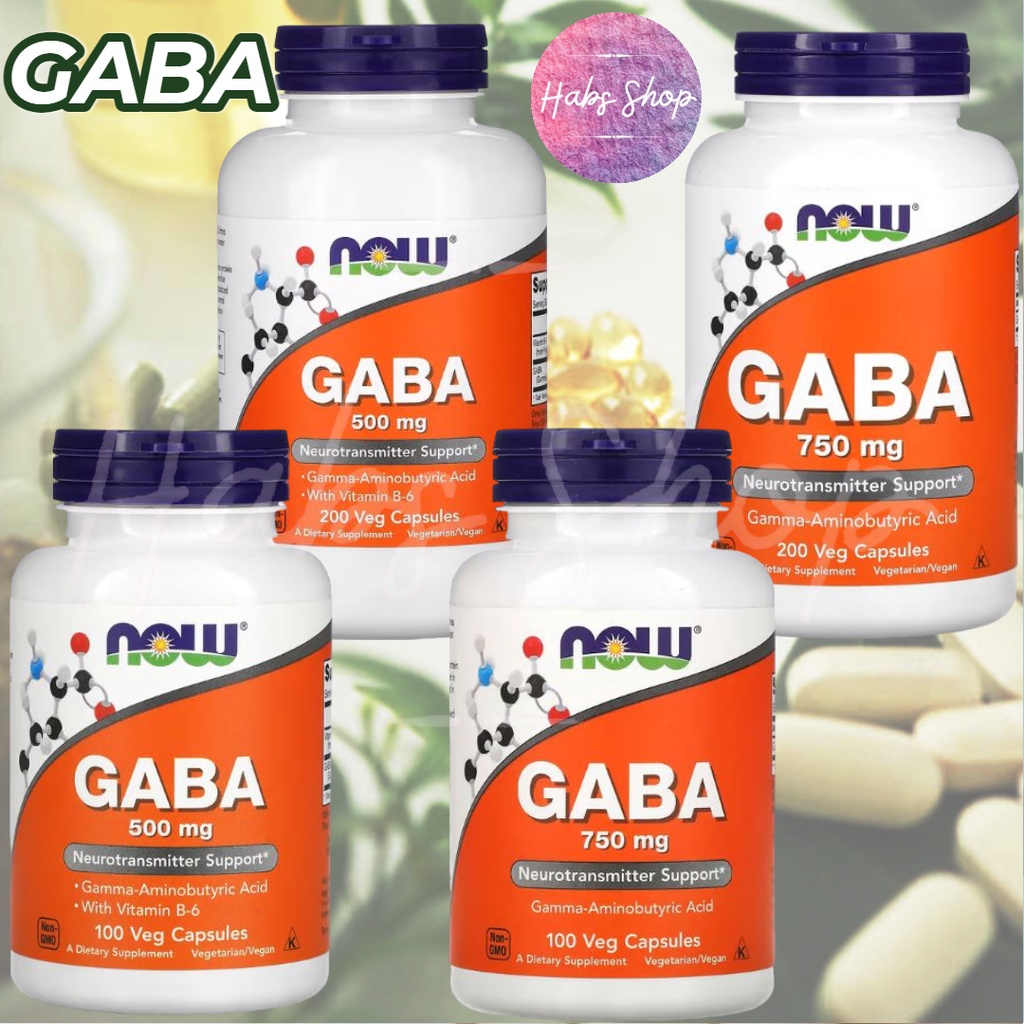 NOW Foods, GABA, 750 mg 100 Veg Capsules or 200 Veg Capsules or 500mg ...