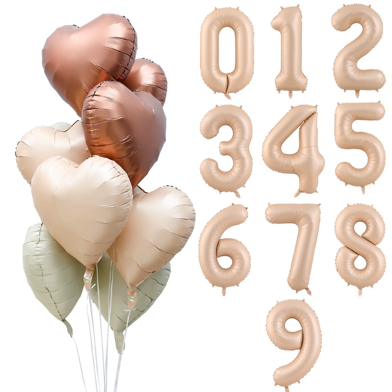 32 Inch Cream Color Large Number Aluminum Film Balloon Heart Blloon ...