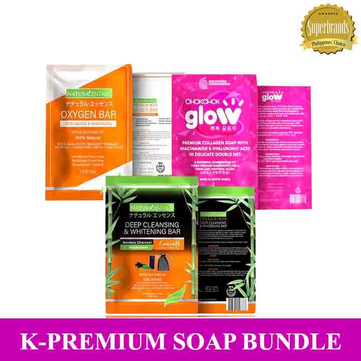 BUNDLE Korean-PREMIUM SOAP ( Oxygen bar, Deep cleansing bar & Chokchok Glow) | Shopee Philippines