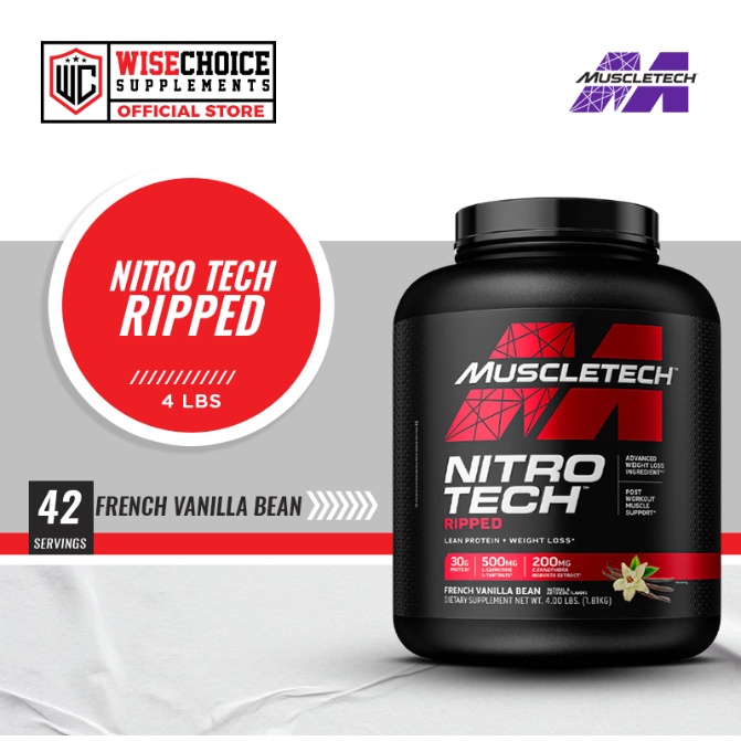 MUSCLETECH NITROTECH RIPPED WHEY PROTEIN 4 LBS FRENCH VANILLA BEAN ...