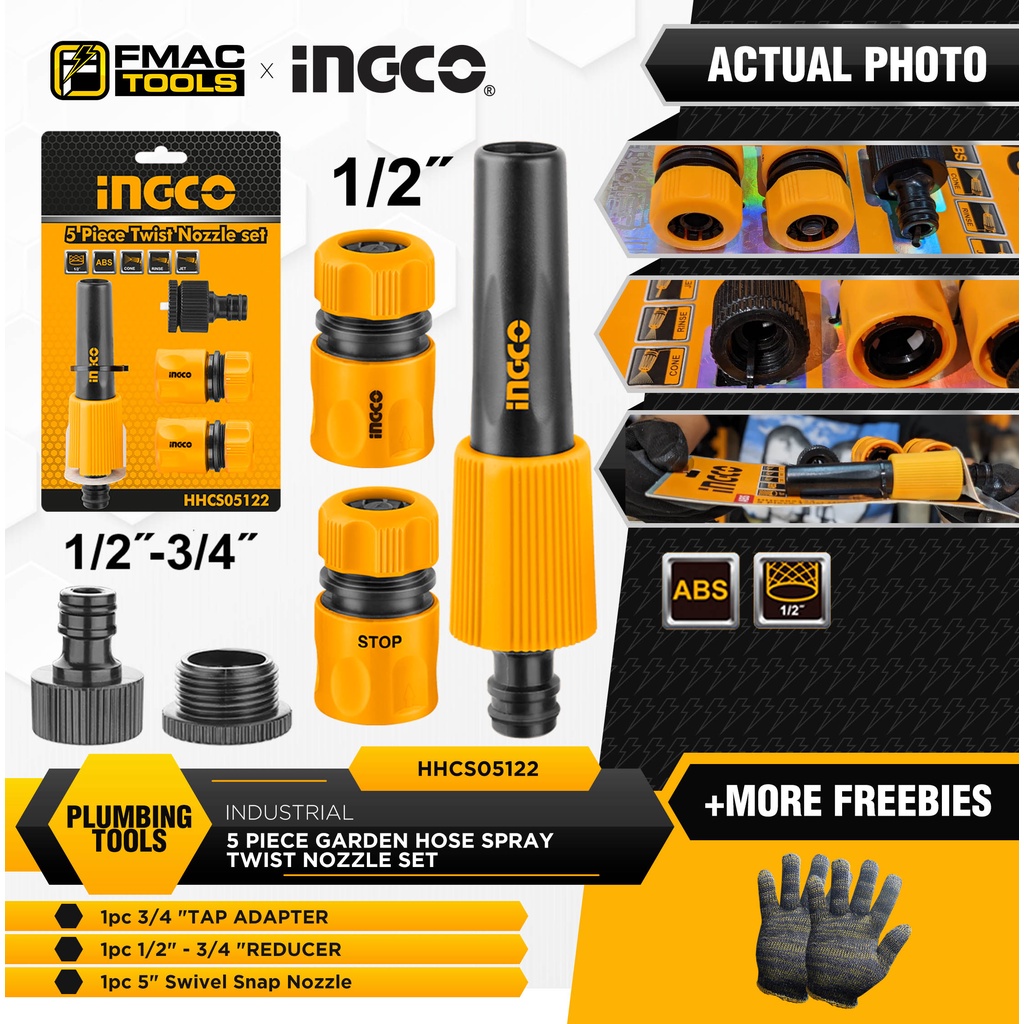 INGCO 5 Pcs Garden Hose Spray Twist Nozzle Set HHCS05122 + FREEBIES ...