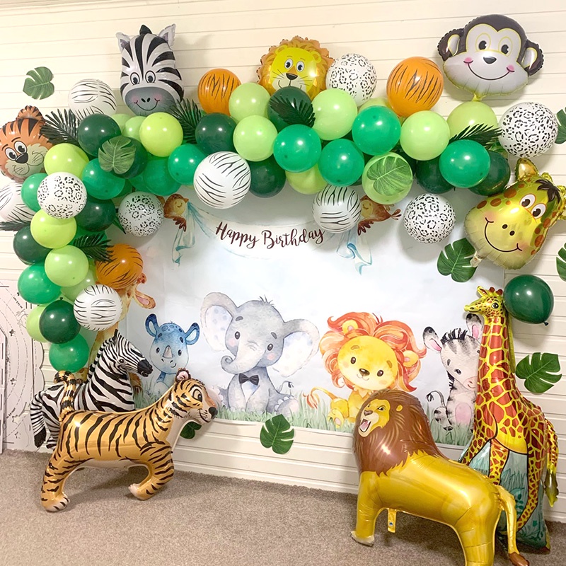 82pcs Jungle Safari Theme Party Balloon Garland Kit Animal Balloons ...