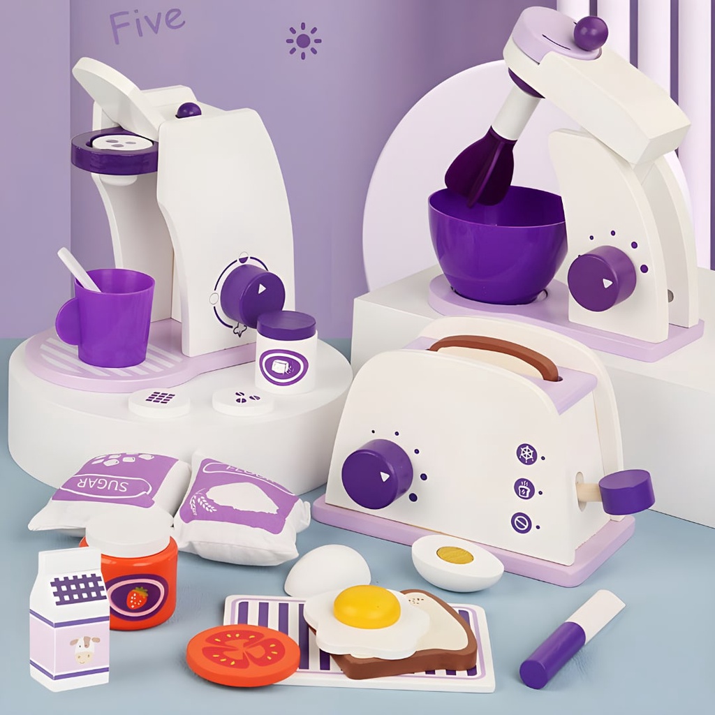 Wooden Purple Mini Appliances for Kids Cooking Pretend Play by WISHLAND ...