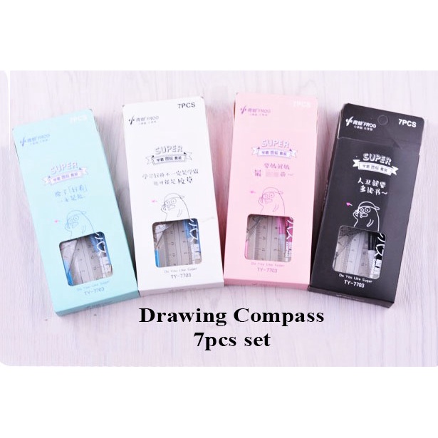 Metal Compasses Student Stationery Ruler Triangle Protractor Compass ...