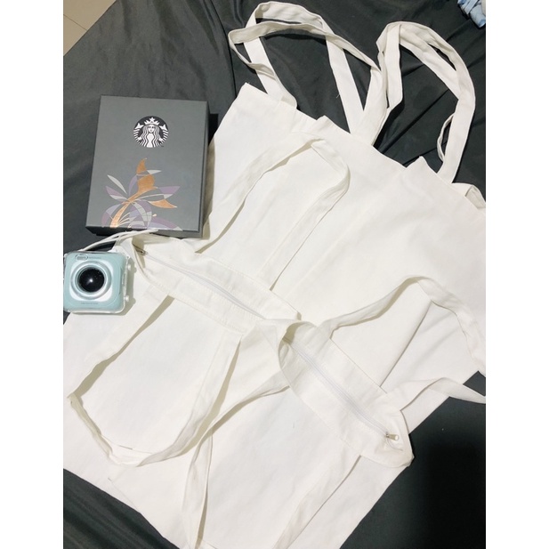 Canvas Tote Bag Flat Plain Design with Zipper | Shopee Philippines