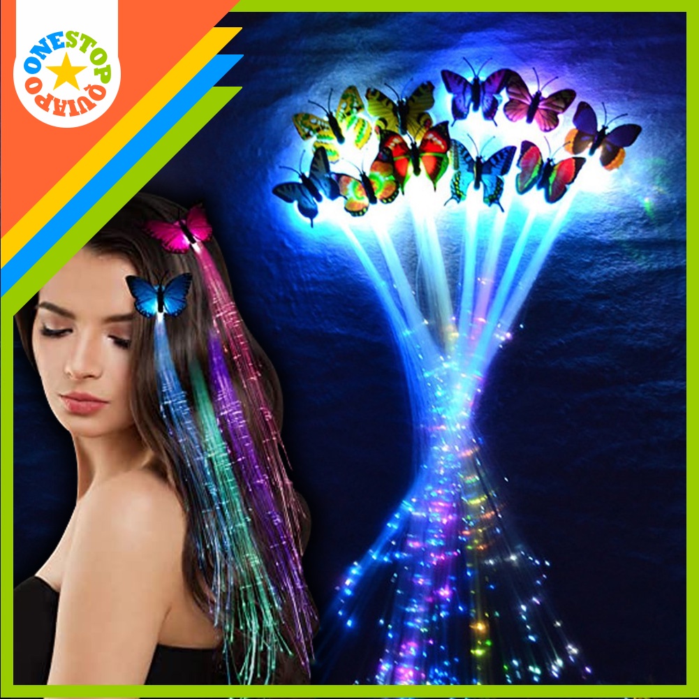 OSQ LED Flashing Light Hair Clip Multicolor Light-Up Fiber Optic LED ...