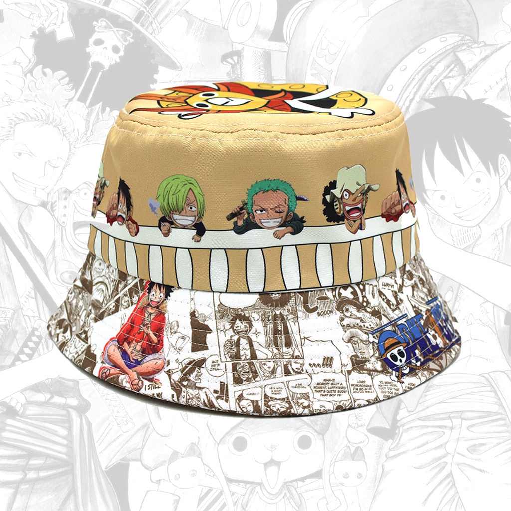 One Piece Fisherman Hat Anime Luffy Print Bucket Hat prints Splicing ...