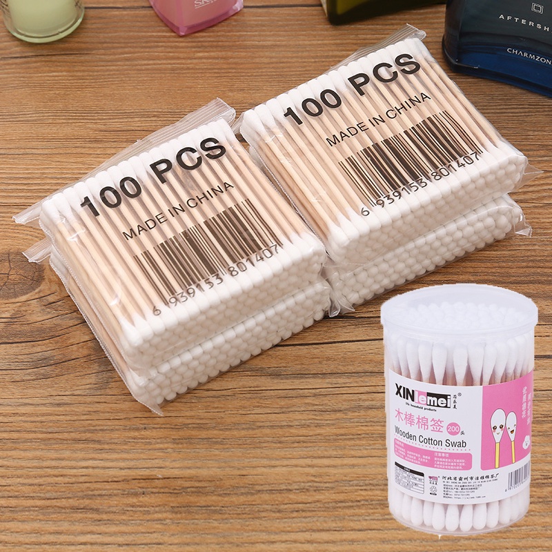 100Pcs/Pack , 30pcs/pack Cotton Swabs Bamboo Stick White with Plastic ...