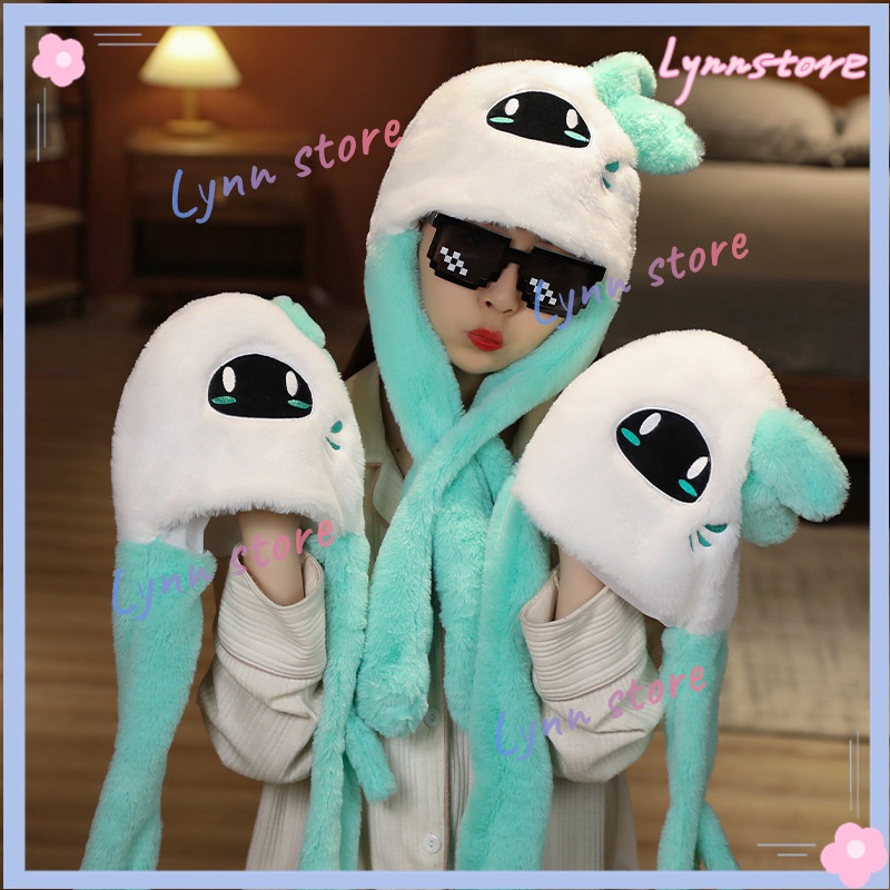 Cartoon Barbatos Venti Plush Hats GENSHIN IMPACT Moving Ears Hat Plush ...