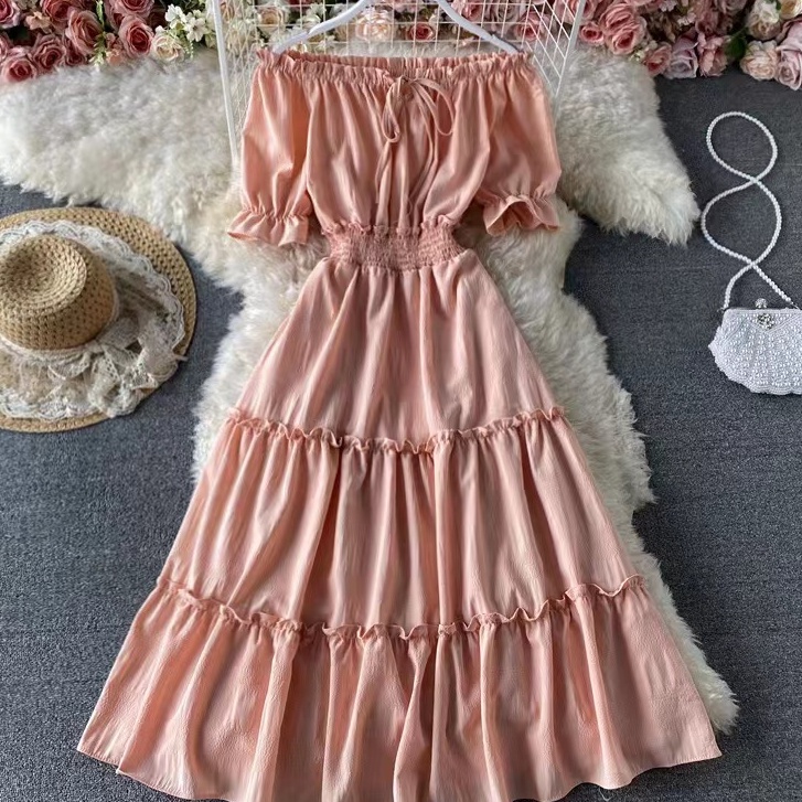 off shoulder plain dress bohemian dress formal casual dresses | Shopee ...