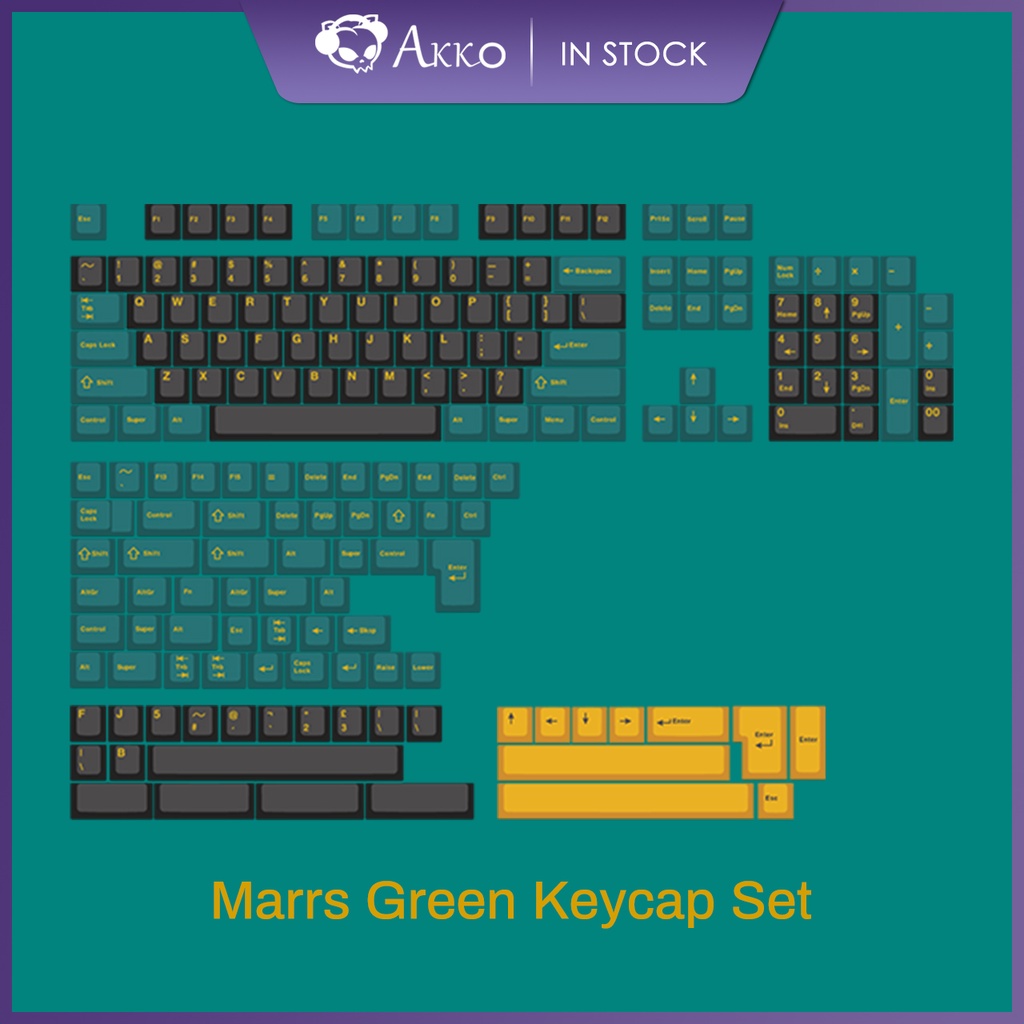 Akko Marrs Green 184-key Keycap Set, Cherry Profile Double-shot PBT/ABS ...