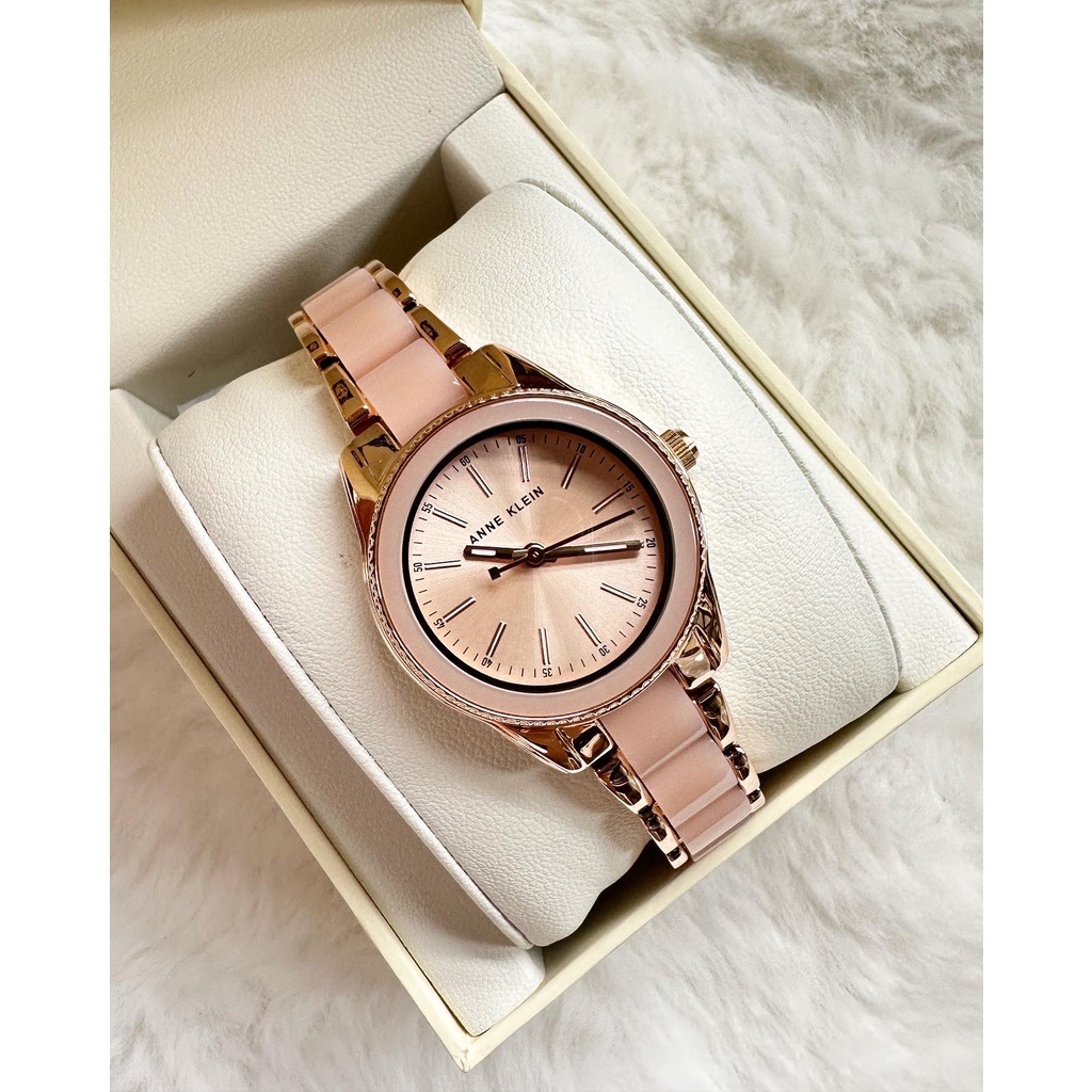 Anne Klein Women's Rose Gold-Tone and Light Pink Resin Bracelet Watch ...