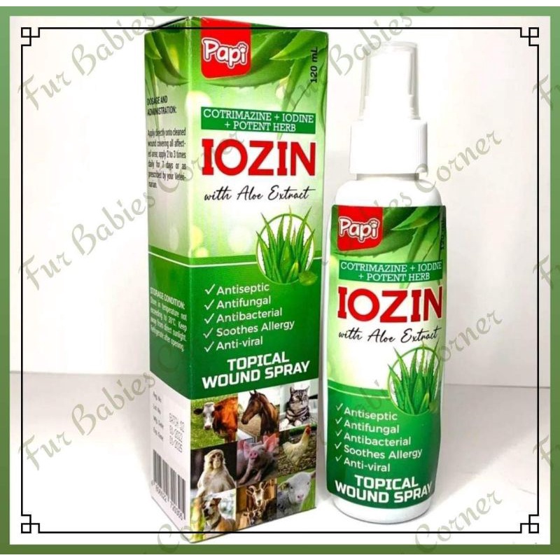 Papi Iozin Topical Wound Spray For Pets With Aloe Extract 120mL ...