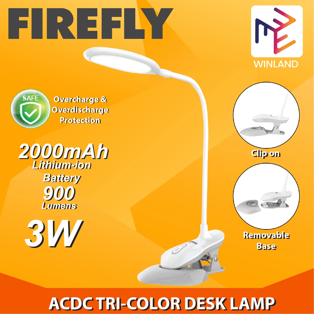 FIREFLY by Winland Tri-Color Multi-function Dimmable Desk Lamp Study Lamp Light Rechargeable ...