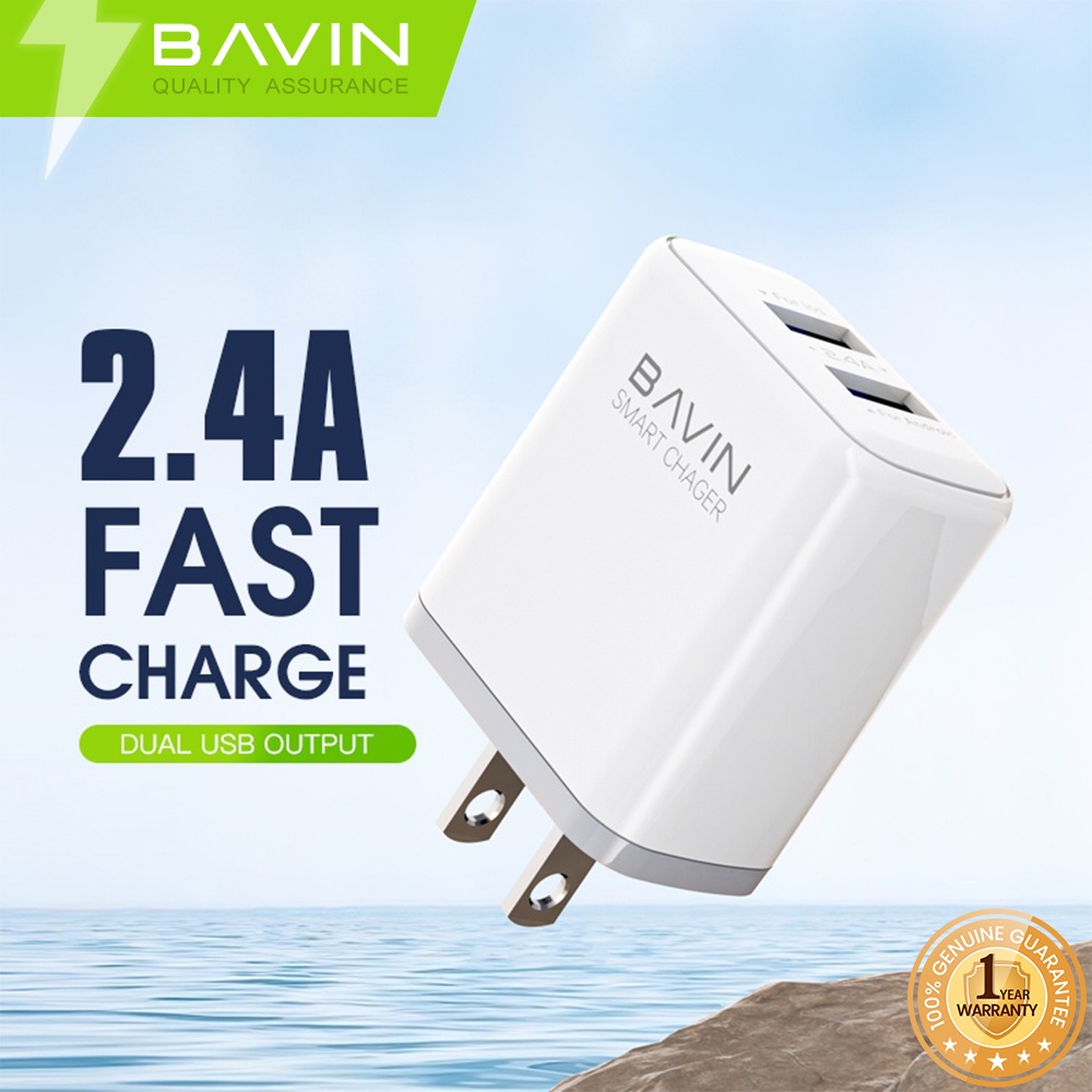 BAVIN PC829 2.4A Fast Charging Smart Wall Charger Adapter Dual USB Port ...