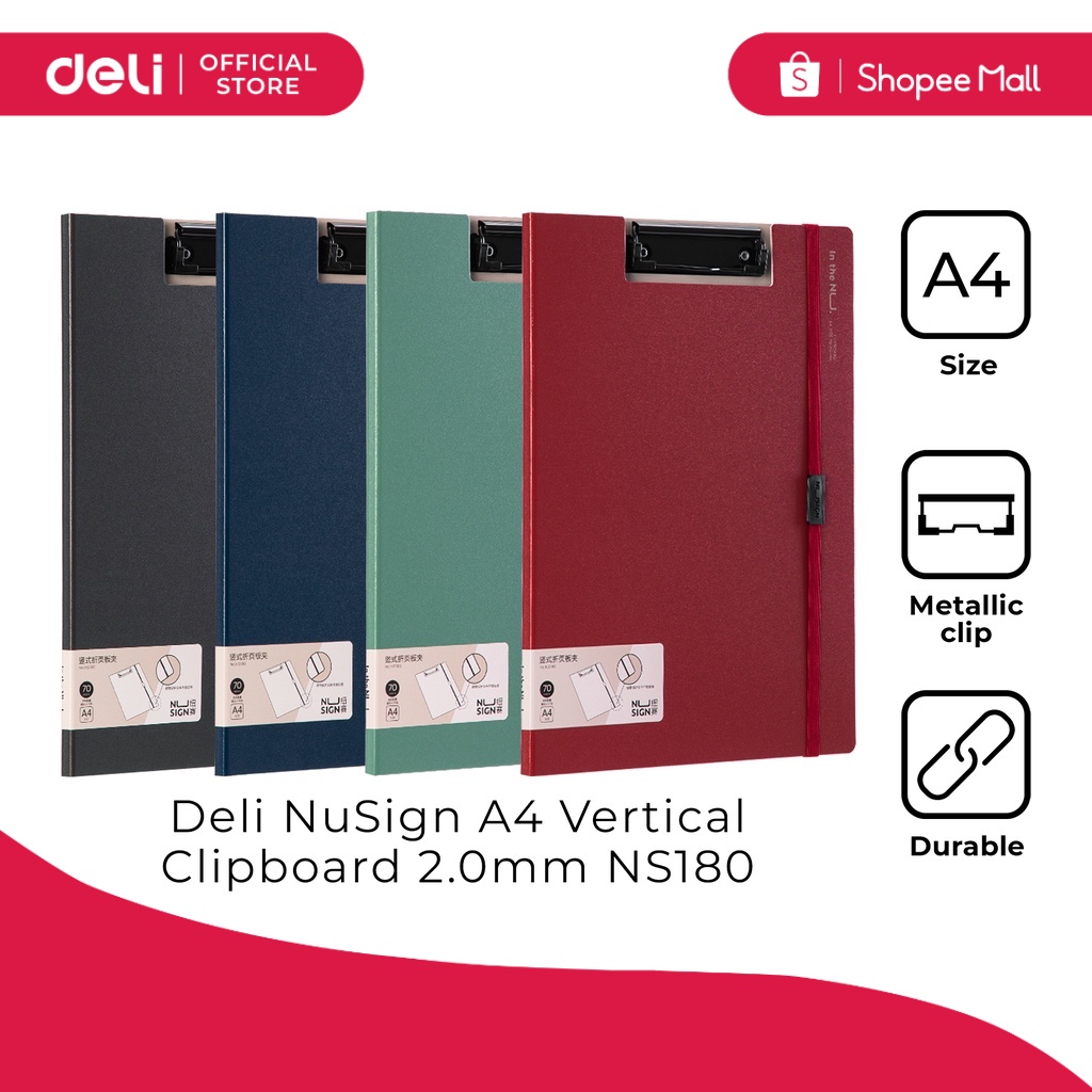 Deli NS180 NuSign A4 Vertical Clipboard 2.0mm [79NS180] | Shopee ...