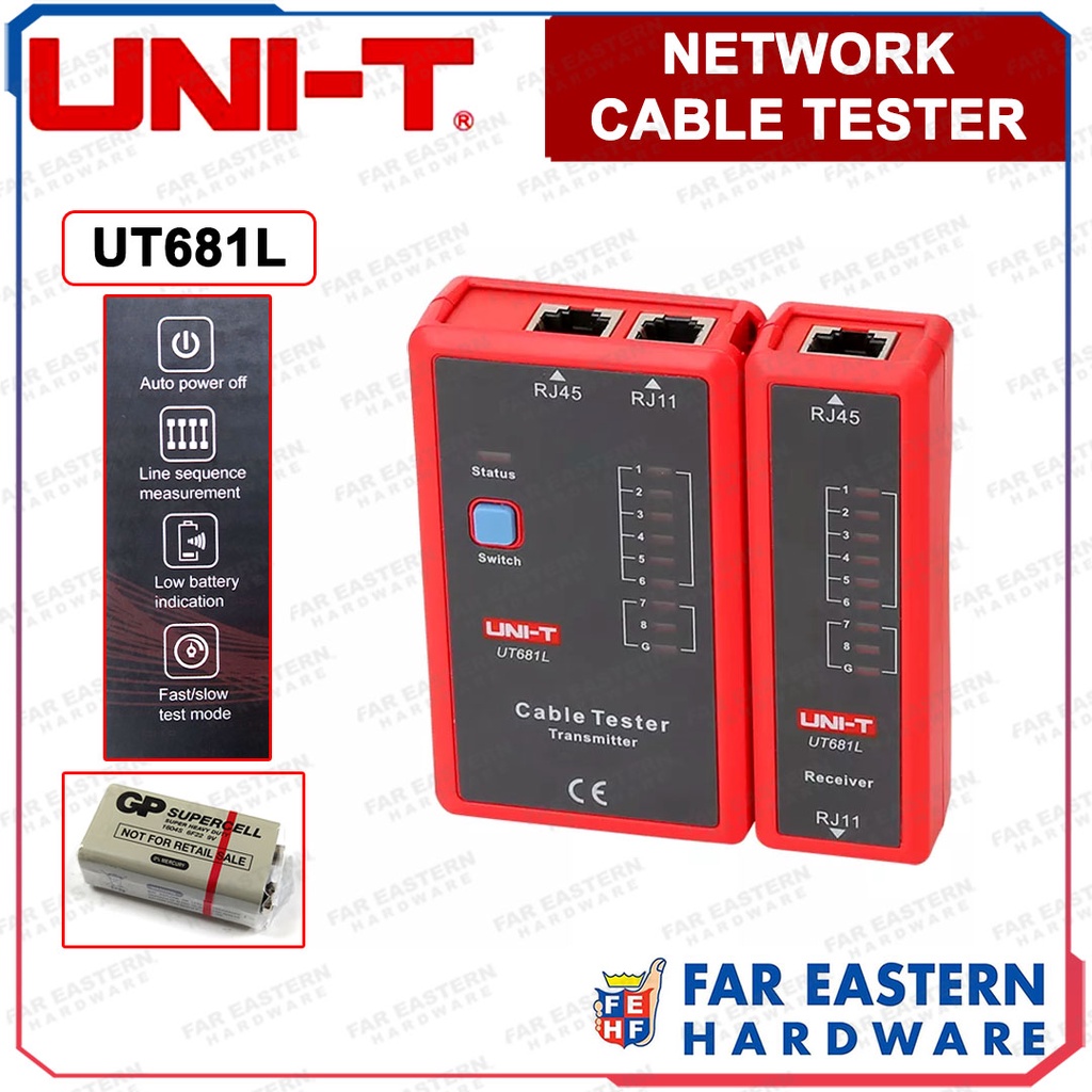 UNI-T Network Cable Tester Ethernet / Telephone RJ45 RJ11 UT-681L ...