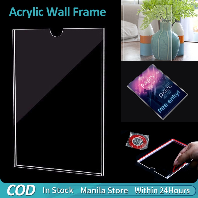 A4 Clear Acrylic Wall Frame Wall Mount Sign Holder Certificate Frames ...