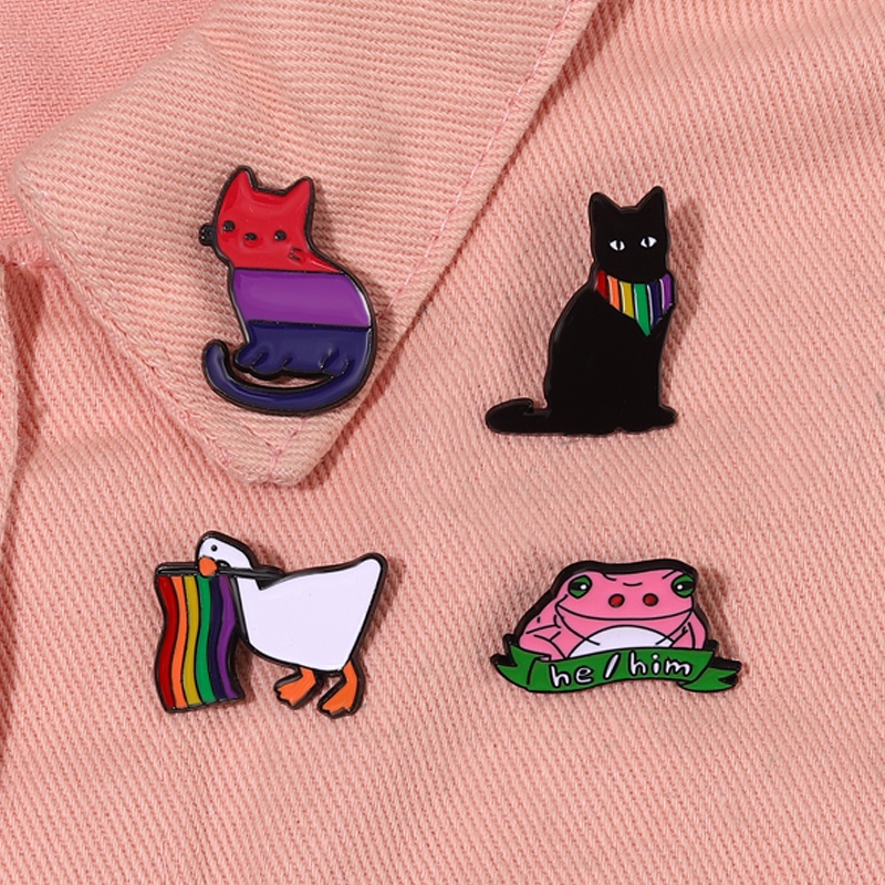 Black Cat Rainbow Bow Tie Enamel Pin Cartoon Duck Frog Cat Brooch ...