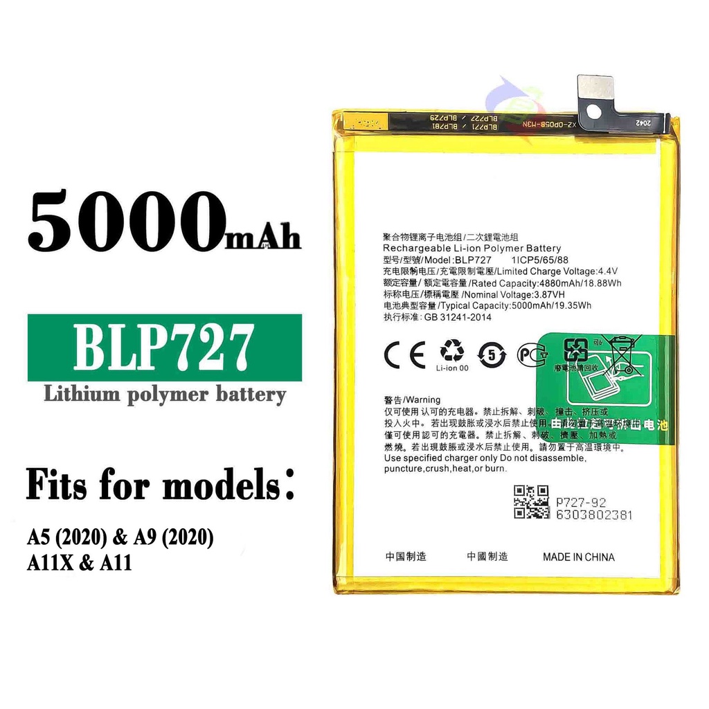 Oppo A5 2020 A9 2020 A11 A11X Battery BLP727 Battery | Shopee Philippines