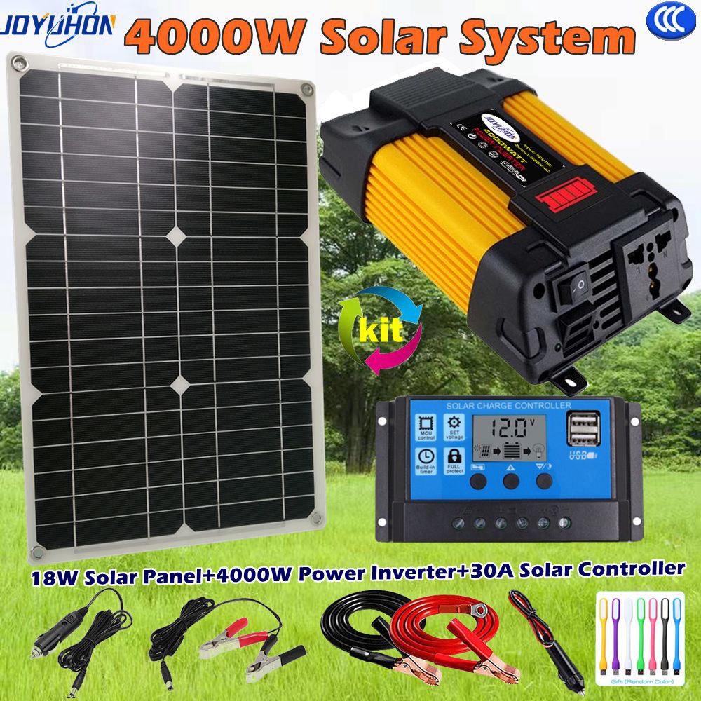JOYUHON 4000W Solar System Set 12V to 220V Power Inverter 18W Solar ...