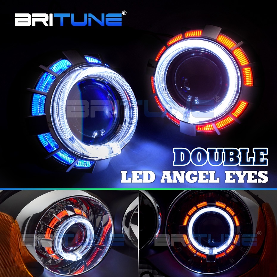 2.5" Lenses For Headlights Dual LED Angel Eyes Halo Rings DRL Bixenon ...