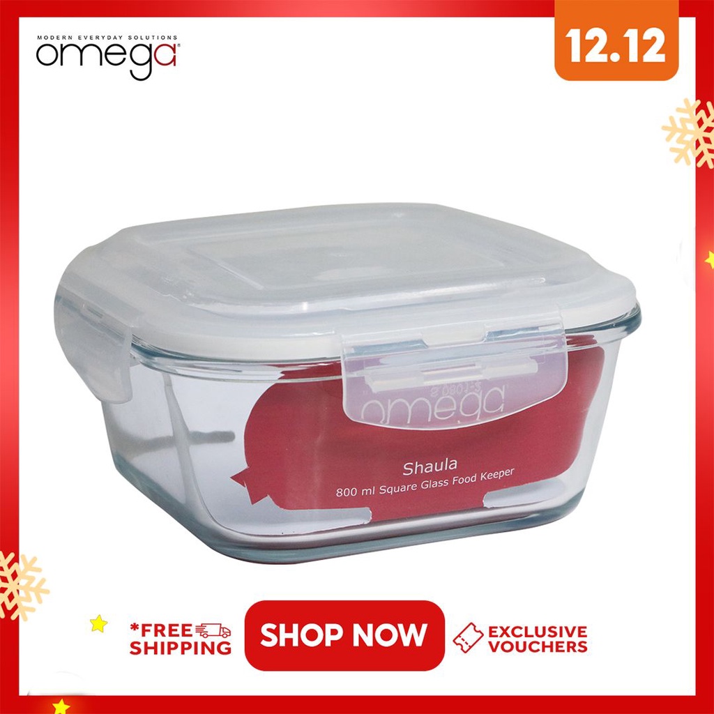 Omega Houseware Shaula Square Glass Food Keeper Airtight Storage and ...