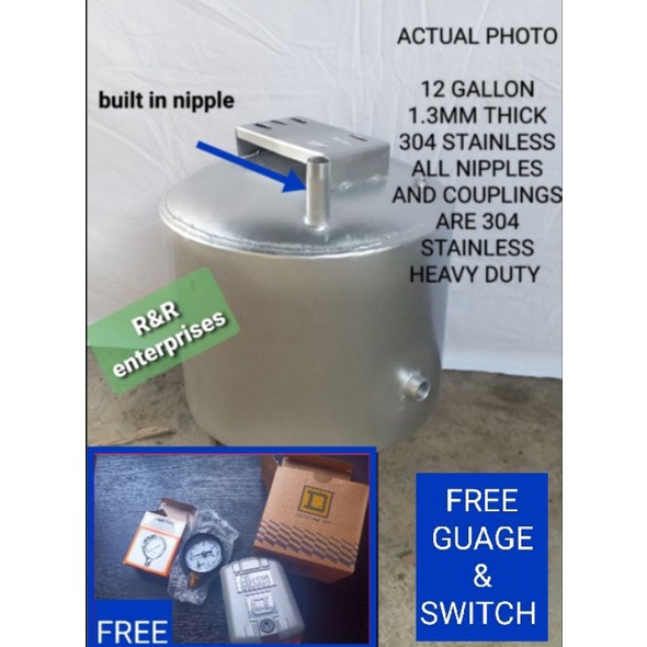 12 GALLON 304 (STAINLESS) PRESSURE TANK WATER TANK (FREE: PRESSURE ...