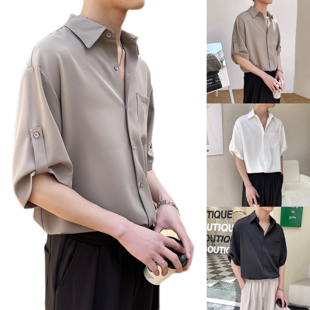 NP Men's Polo 3/4 Oversized Plain Short Sleeve Fashion Korean Style ...