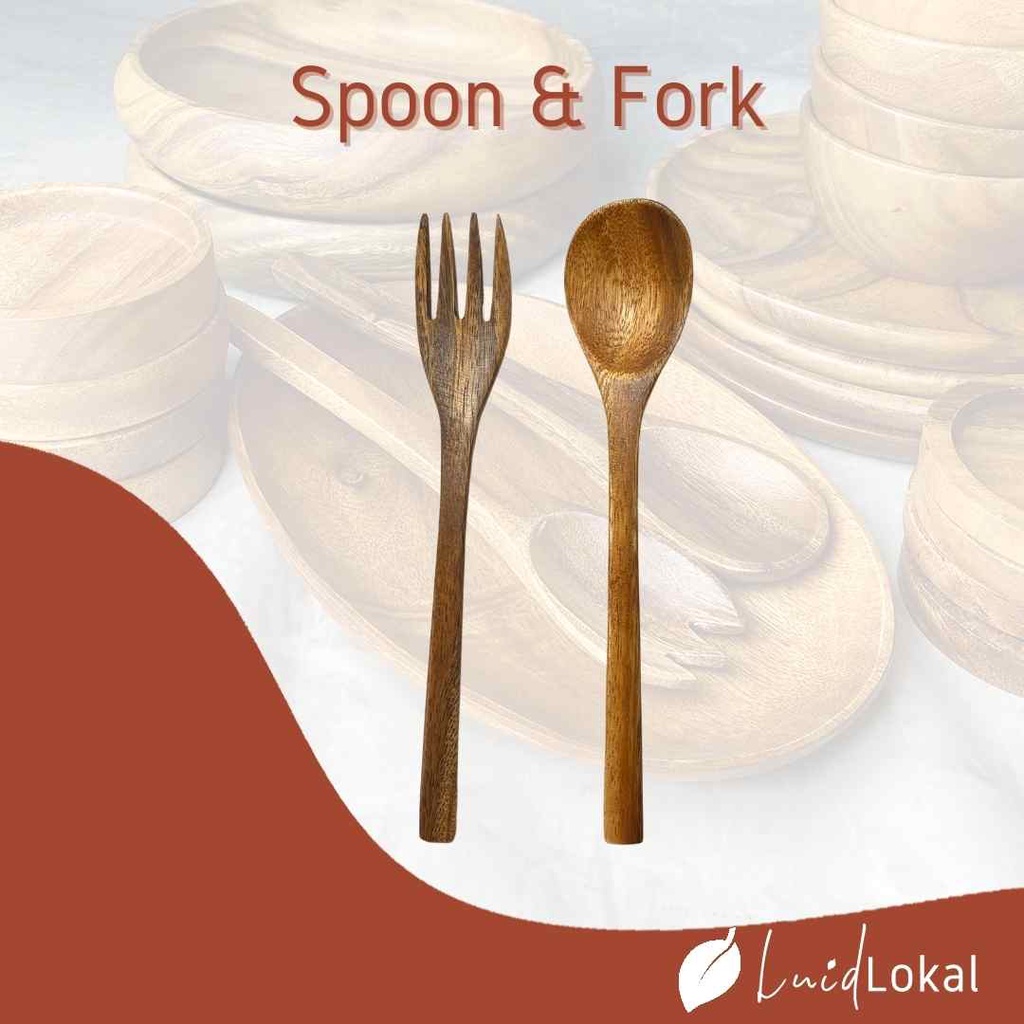 Luid Lokal Spoon and Fork Set Dining Mukbang Acacia Wood | Shopee ...